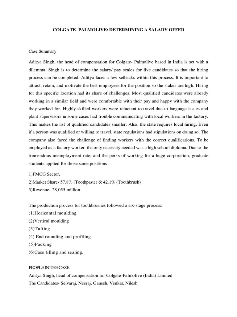 COLGATE - Decison Sheet | Download Free PDF | Economies | Employment