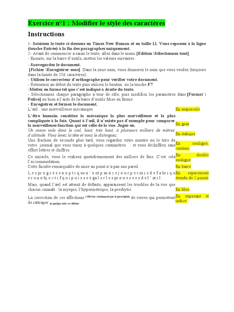 Exercice Word : Mise en forme texte | PDF | Études des langues étrangères