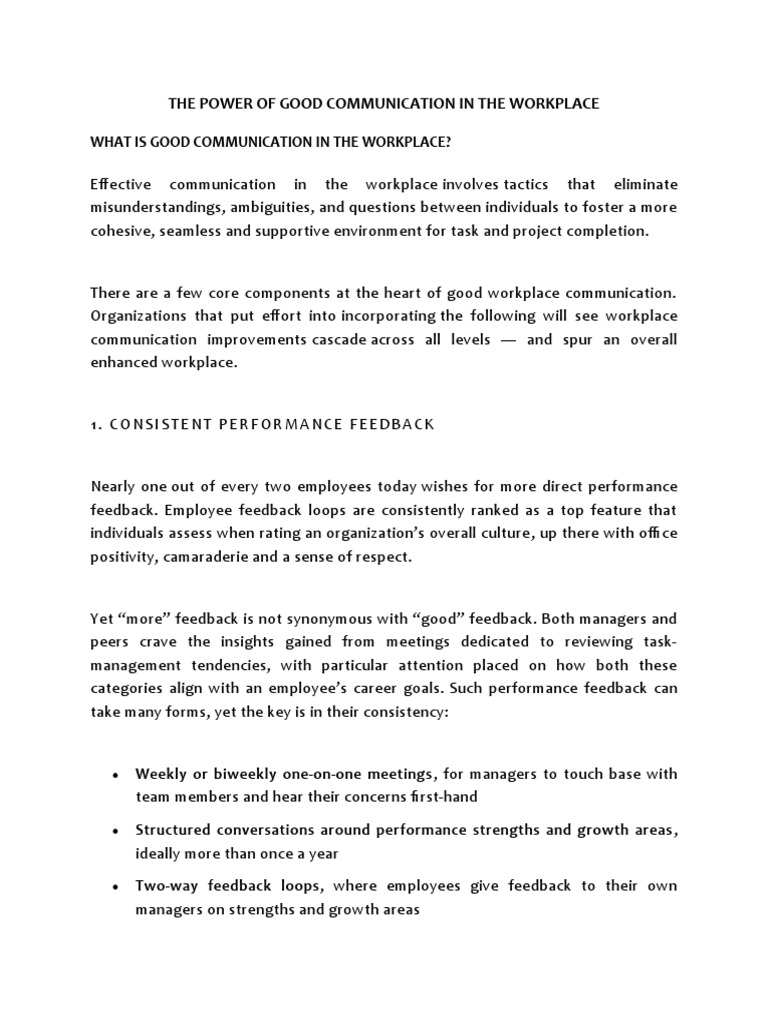 The Power of Good Communication in The Workplace | PDF | Communication ...