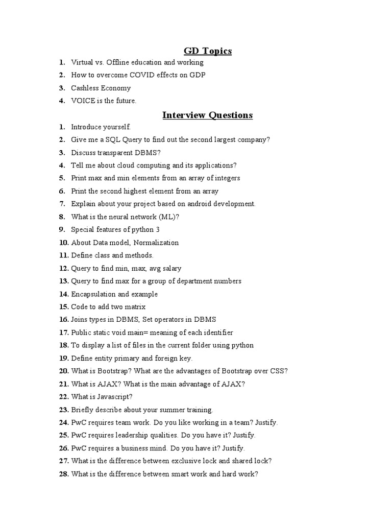 Interview Questions | Download Free PDF | Databases | Computer Programming