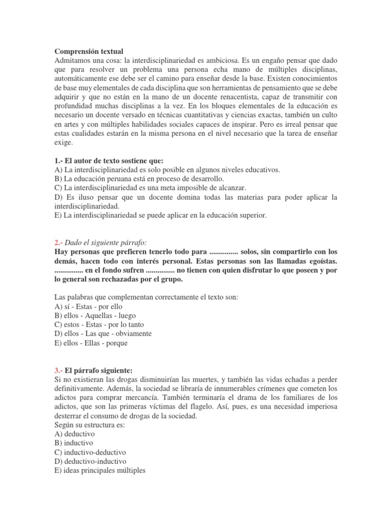 Comprensión Textual Ejerc Pdf