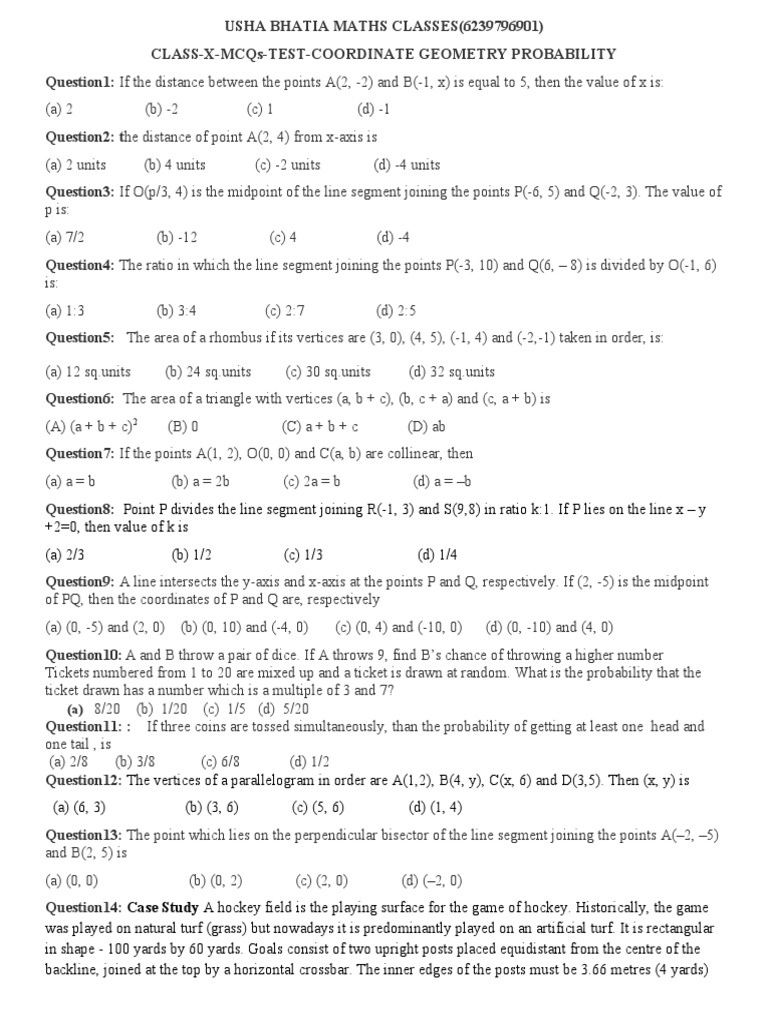Class X MCQs: Coordinate Geometry & Probability | PDF | Triangle ...