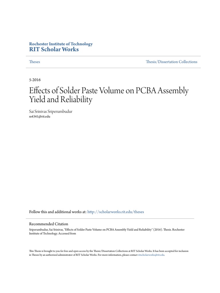 Effects of Solder Paste Volume On PCBA Assembly Yield and Reliabi | PDF | Printed Circuit Board ...