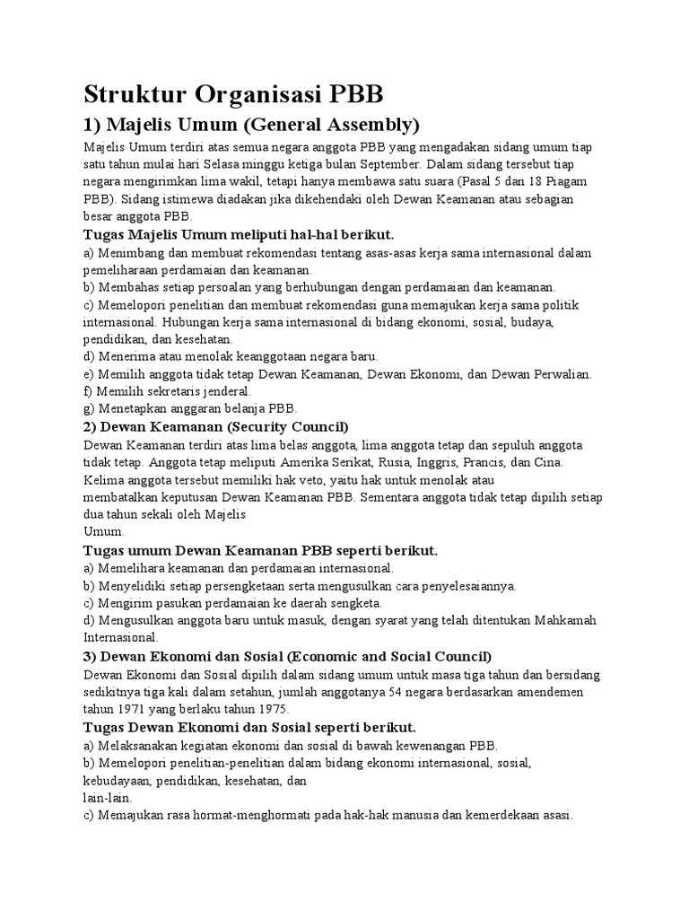 Struktur Organisasi PBB | PDF