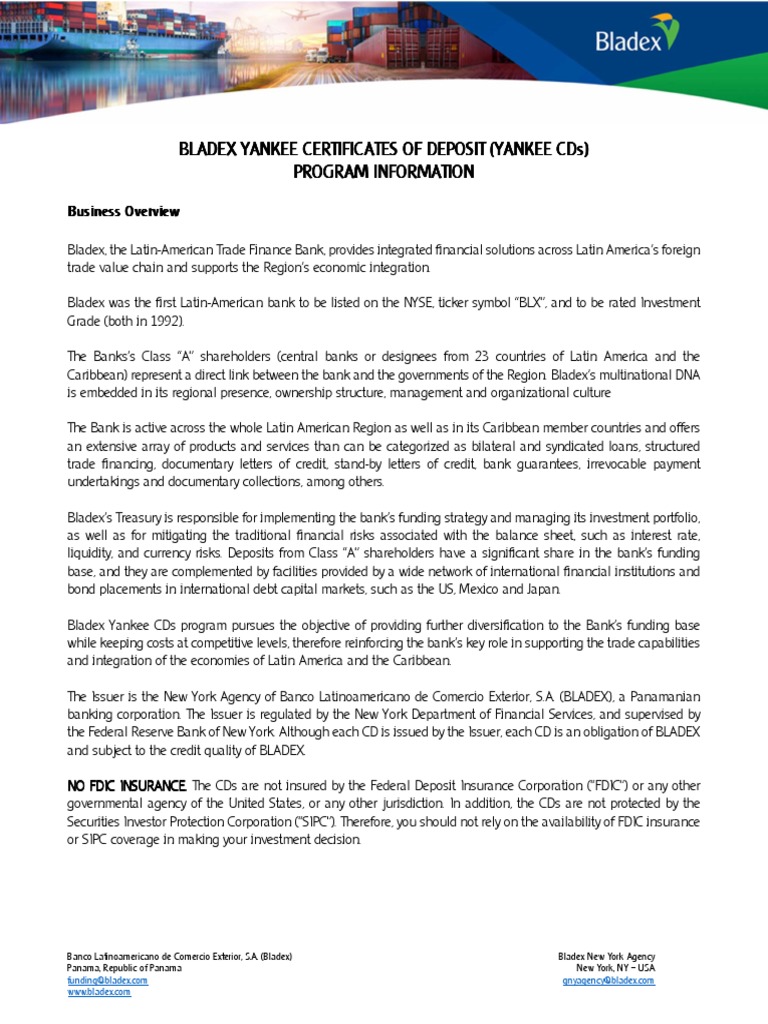 Bladex - Yankee CD Info Memo | PDF | Certificate Of Deposit | Banks