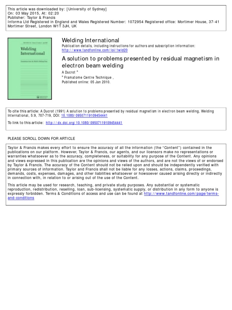 A Solution To Problems Presented by Residual Magnetism in Electron Beam Welding | PDF ...