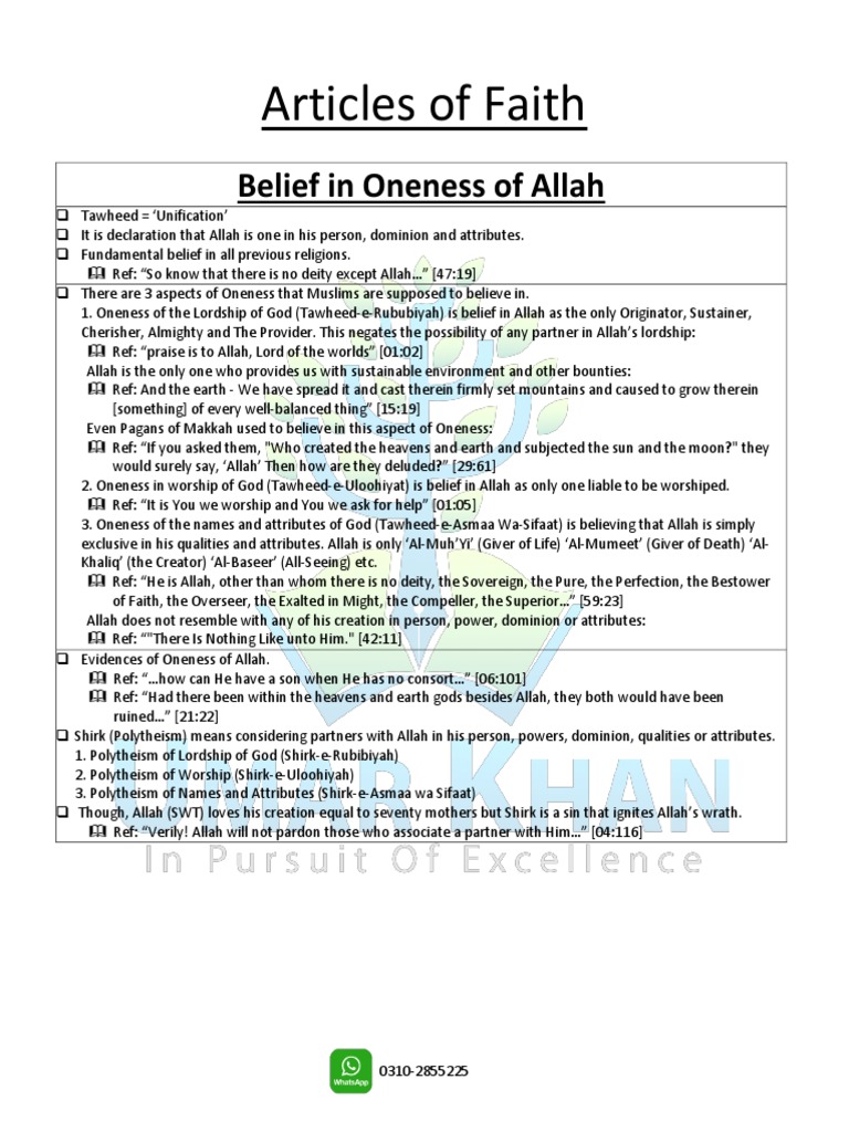 O Level Islamiat Notes - Articles of Faith-Umar Khan | PDF | Prophets ...