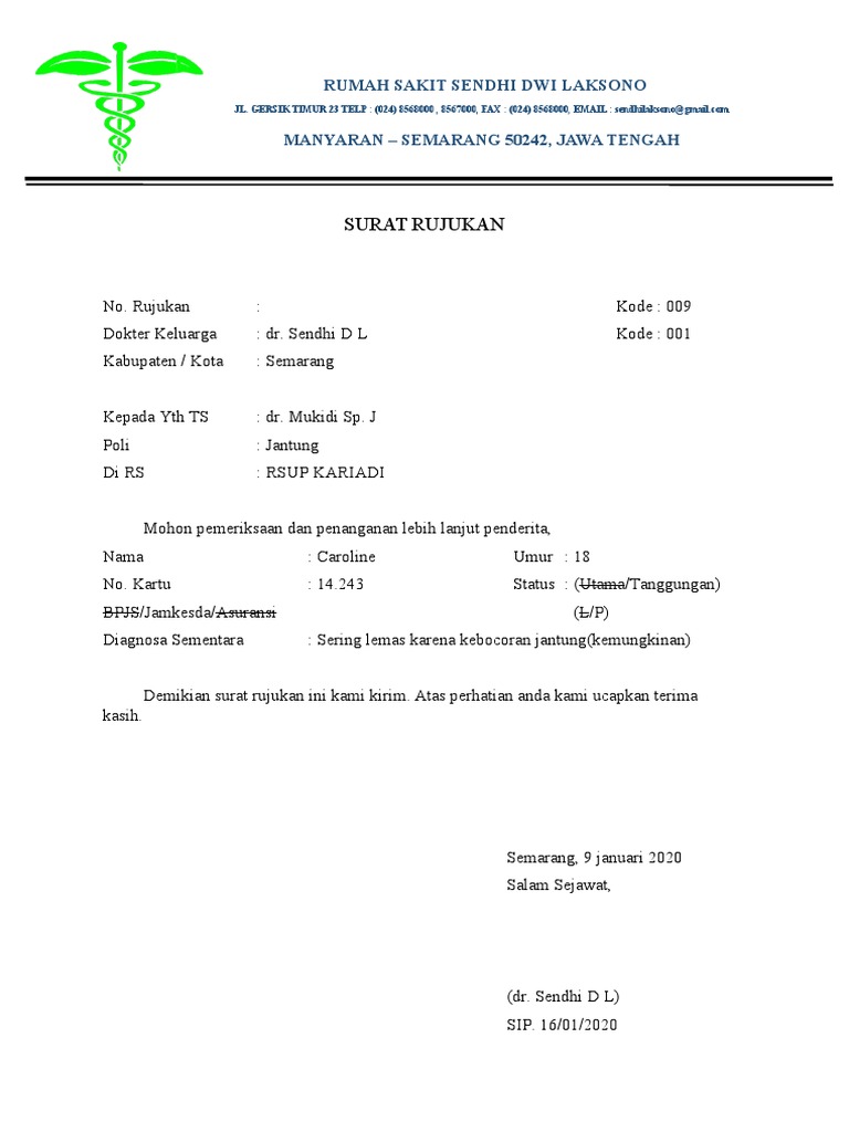 Rujukan Jantung Caroline ke RSUP Kariadi | PDF