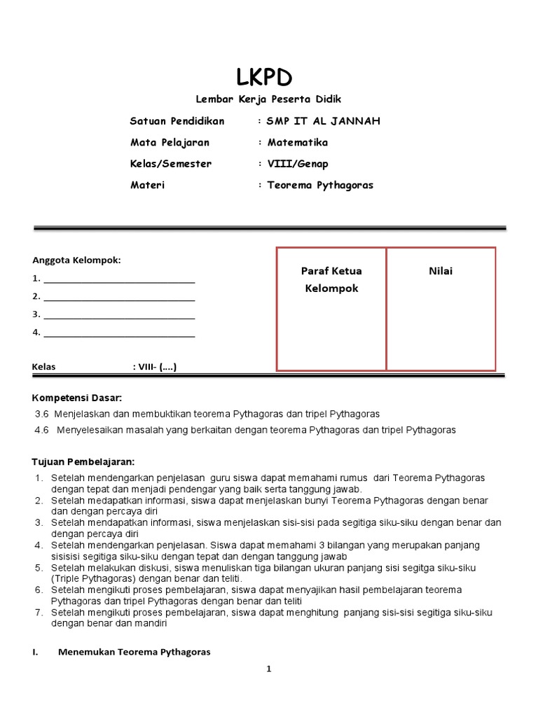 LKPD Phytagoras | PDF