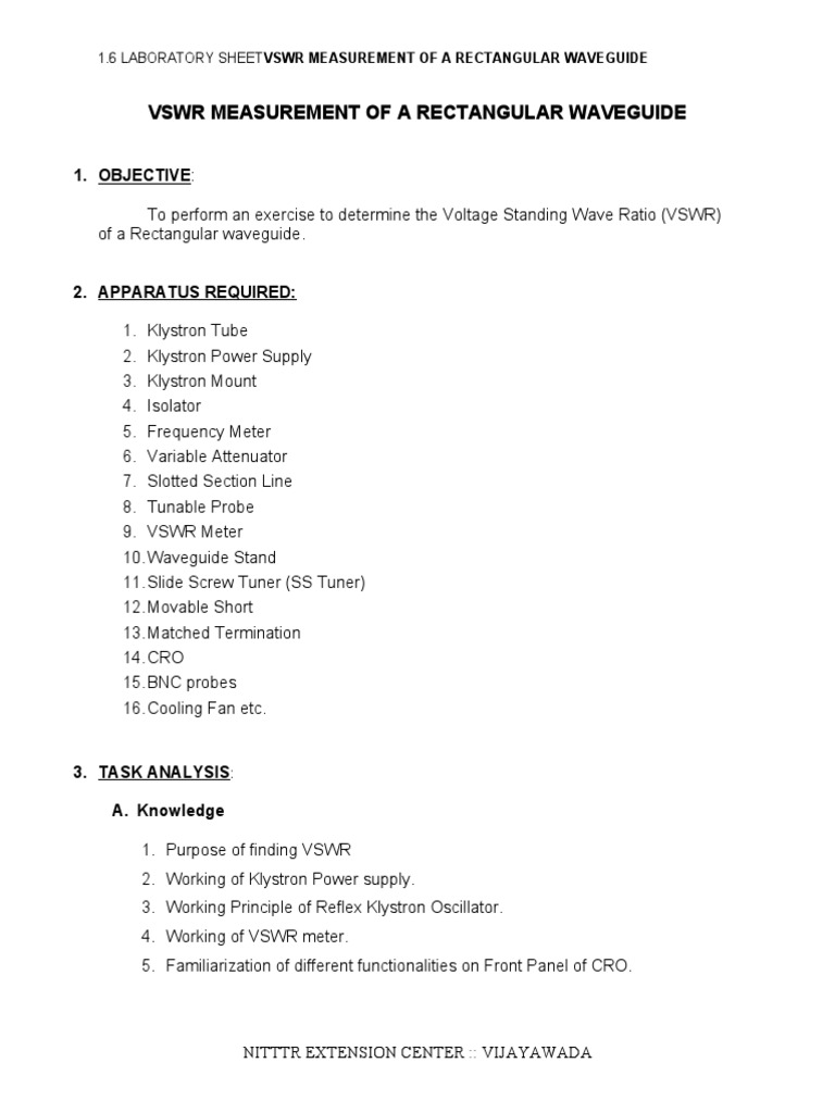 2.6 VSWR Lab Sheet | PDF | Waveguide | Microwave