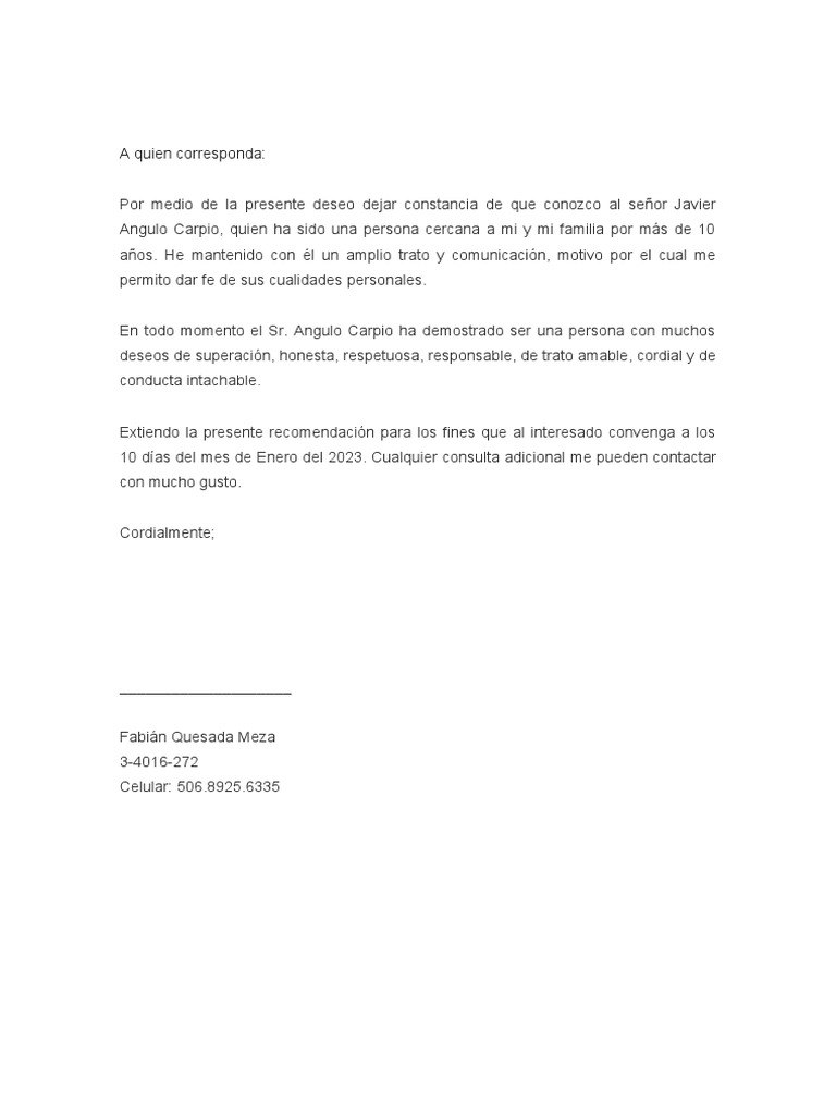 Machote Carta Recomendacion | PDF