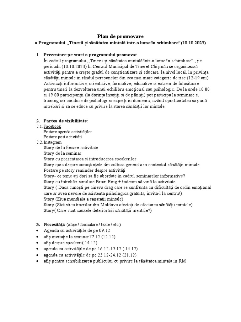 Plan de Promovare | PDF