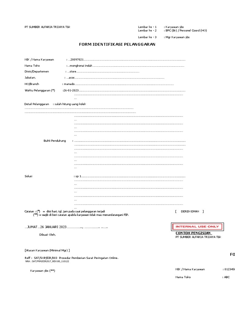 Form Identifikasi Pelanggaran: JUMAT 26 JANUARI 2023 .., .. .. . | PDF