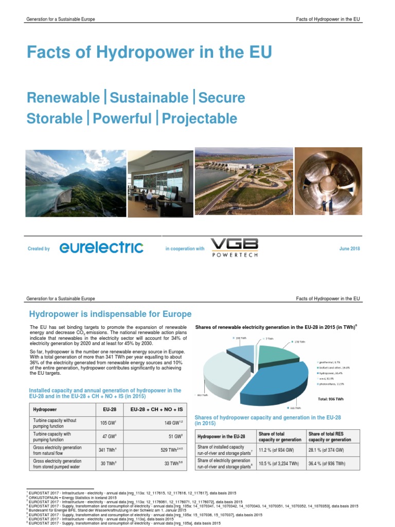 Eurelectric-VGB - Facts of Hydropower in The EU | PDF | Low Carbon Economy | Sustainable Energy