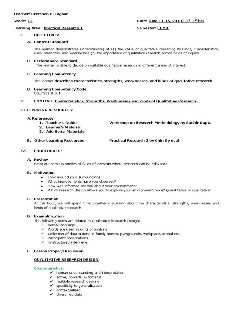 7 PR 1 | PDF | Qualitative Research | Learning