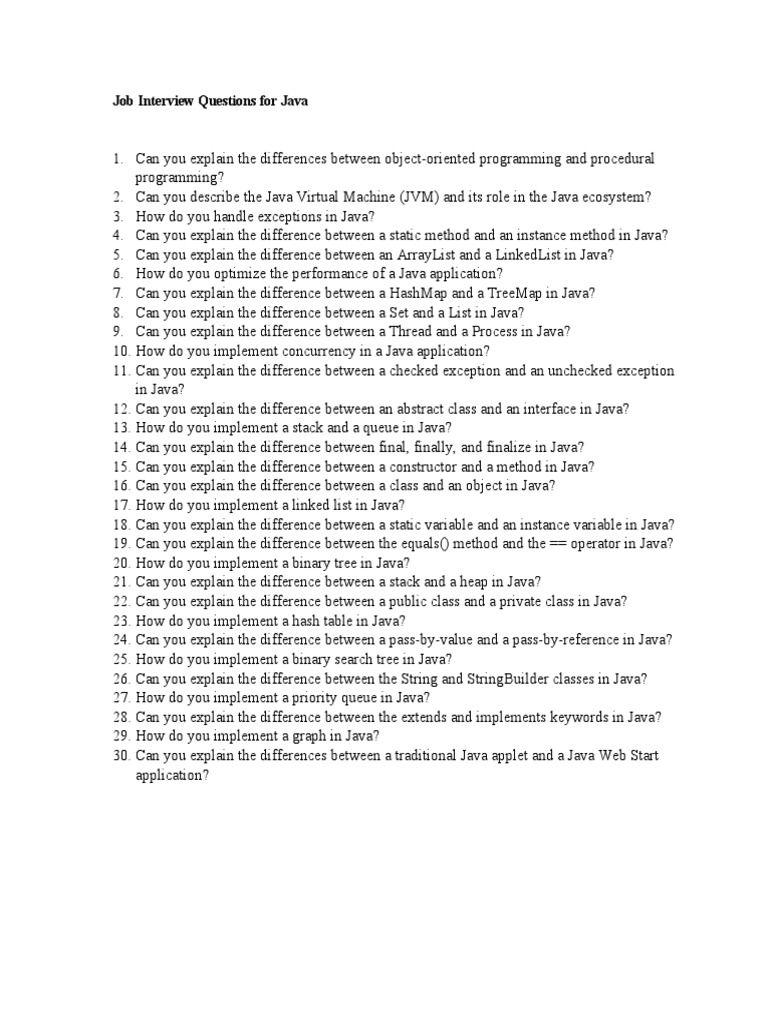 Java Job Interview Questions Pdf