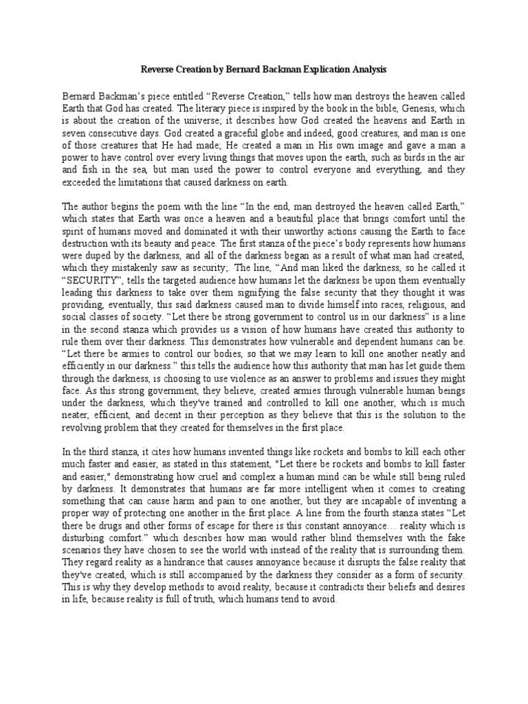Reverse Creation Explication Analysis | PDF | Genesis Creation Narrative