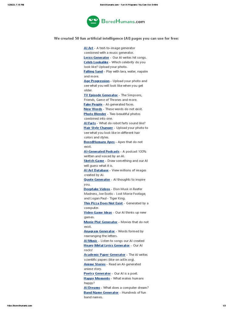 Fun AI Programs You Can Use Online | PDF