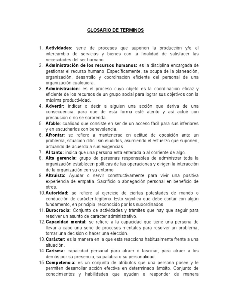 Glosario de Terminos | PDF | Liderazgo | Planificación