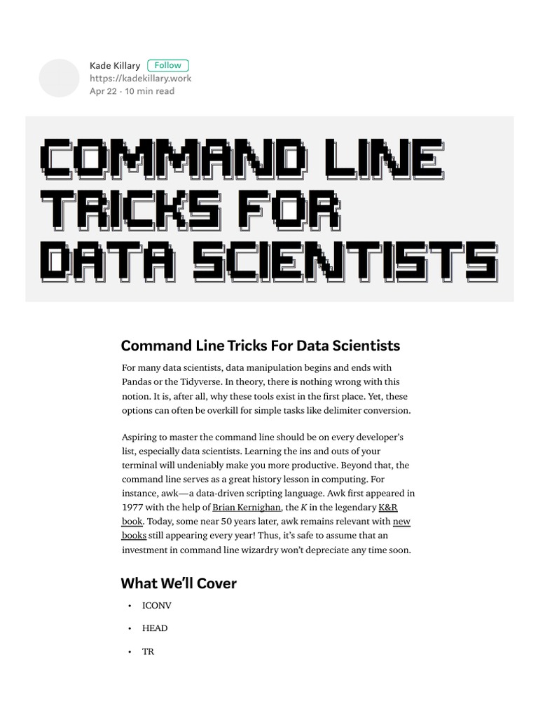 Command Line Tricks For Data Scientists - Kade Killary - Medium | PDF | Comma Separated Values ...