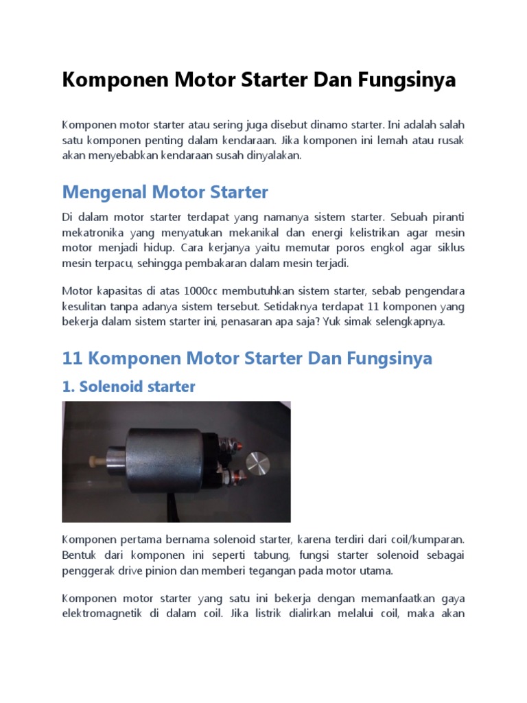 Komponen Motor Starter Dan Fungsinya | PDF