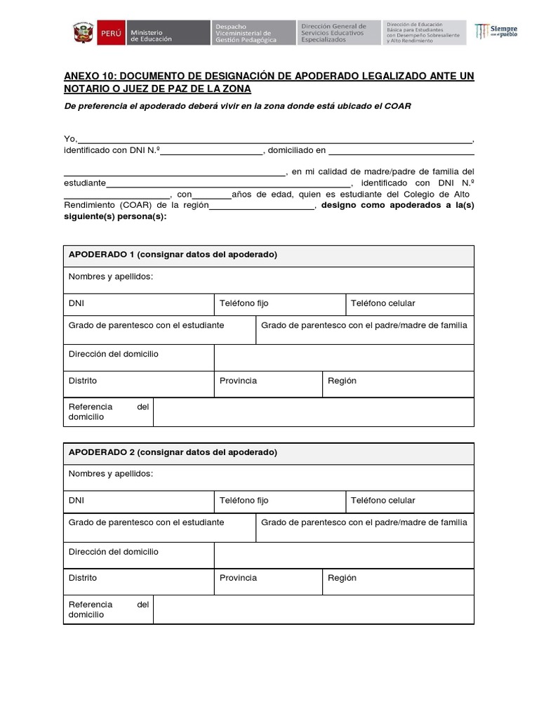 Anexo 10 Designación de Apoderado | PDF