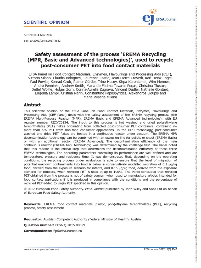 EFSA Journal - 2017 - Safety Assessment of The Process EREMA Recycling ...