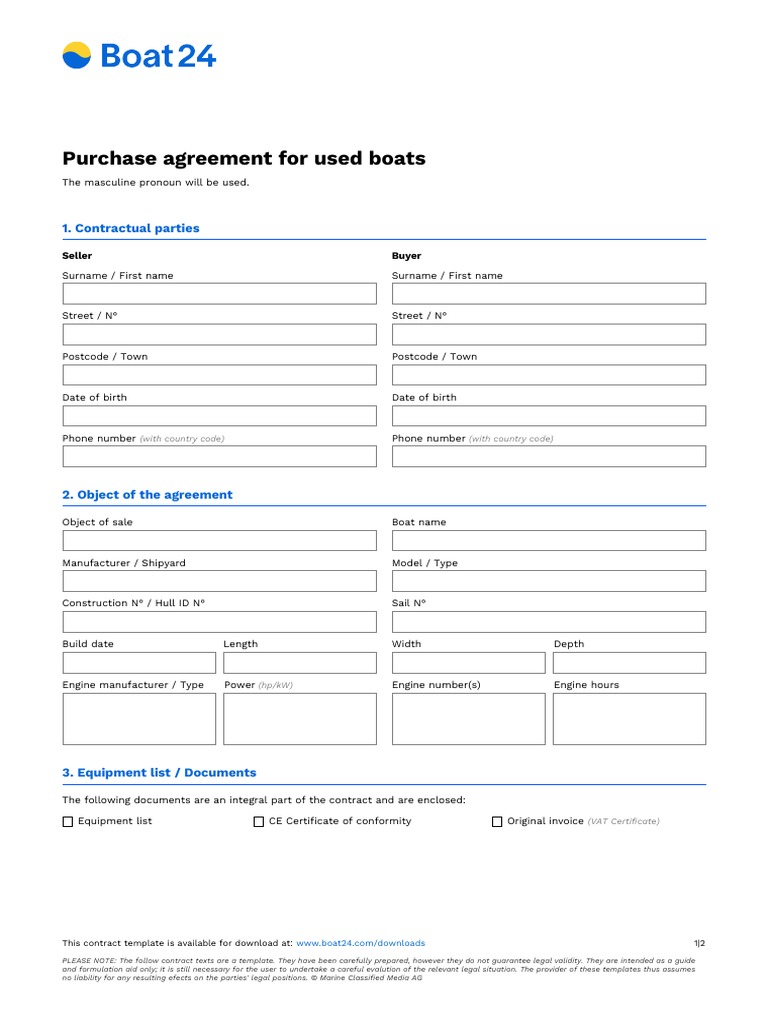 Purchase Agreement For Used Boats Boat24 | PDF | Legal Liability ...