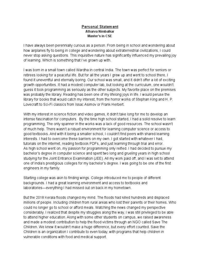 UMICH Personal Statement Example | Download Free PDF | College