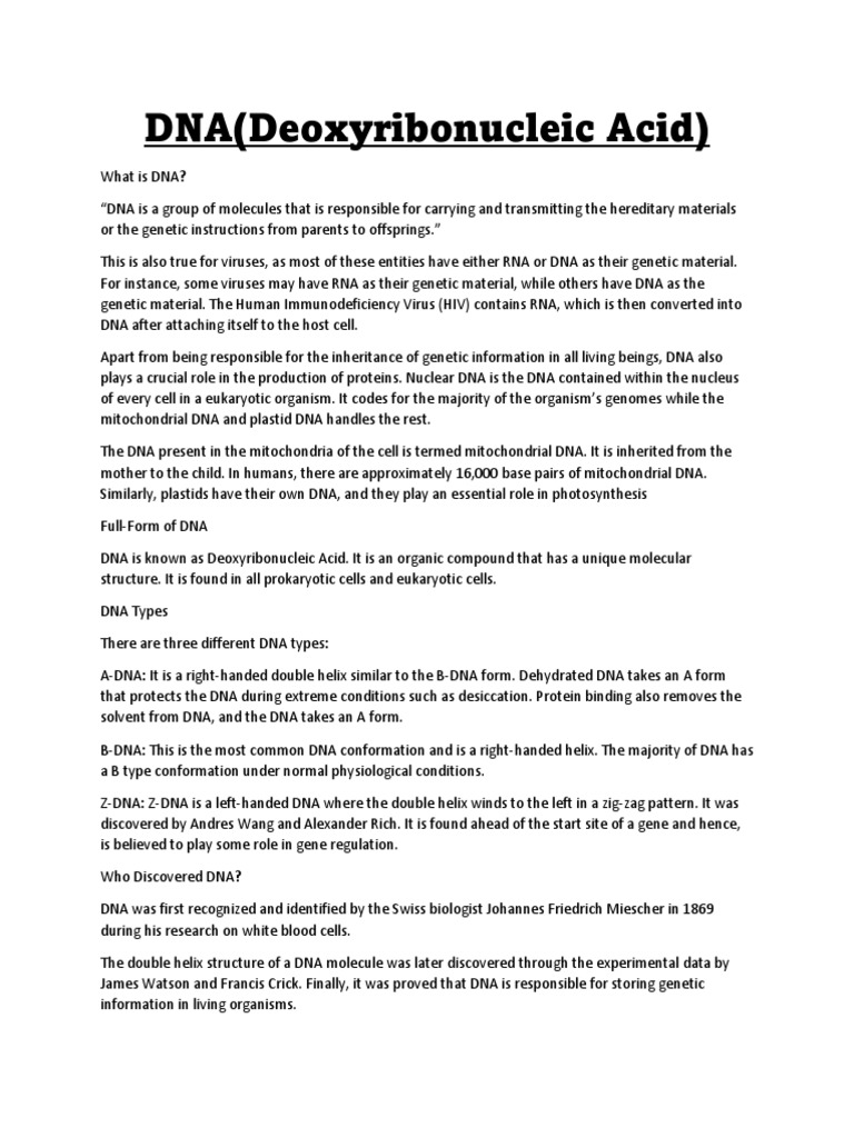 DNA (Deoxyribonucleic Acid) | PDF | Dna | Dna Replication DNA (Deoxyribonucleic Acid) | PDF | Dna | Dna Replication