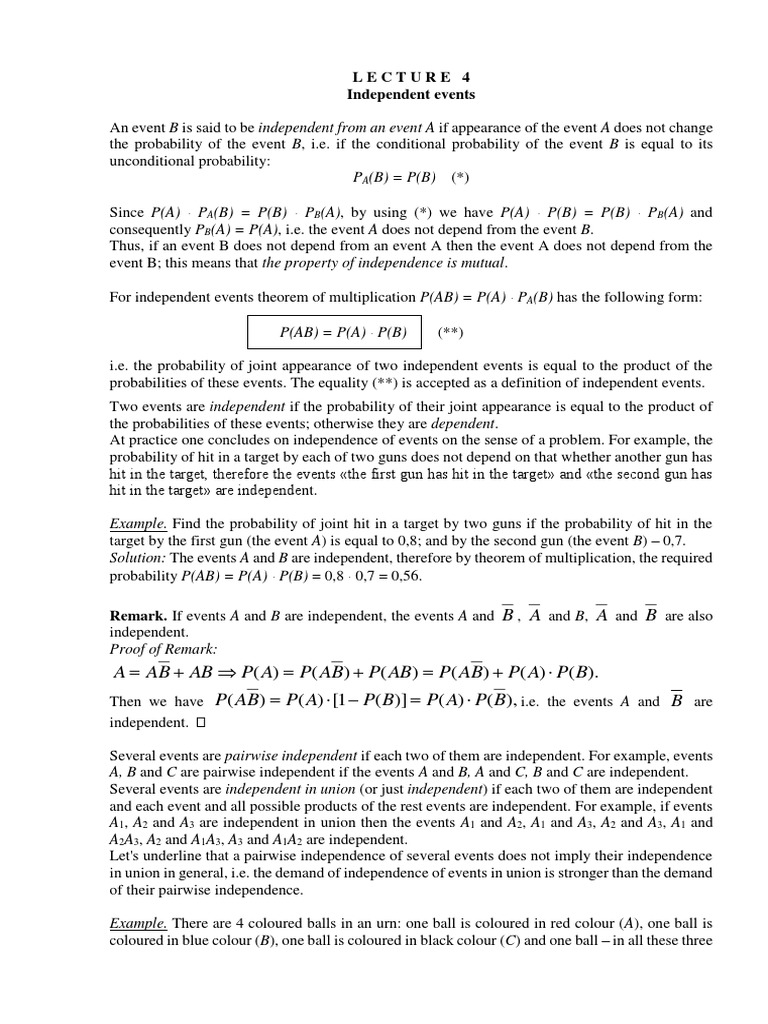 Lecture 4 - STAT - 2022 | PDF | Formula | Probability