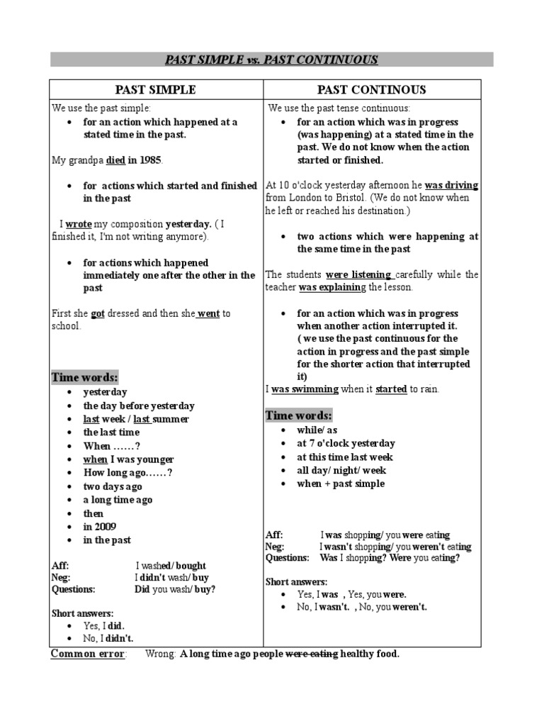 Past Simple vs. Past Continuous Guide | PDF | Linguistics