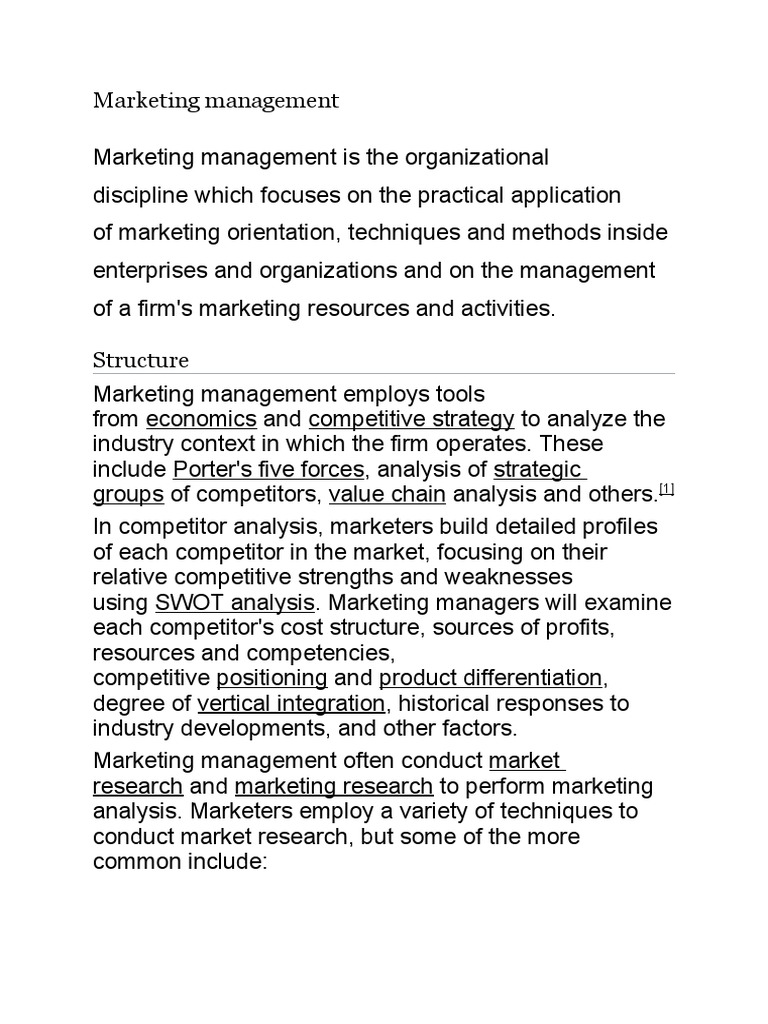 Marketing Management Pdf Marketing Strategic Management