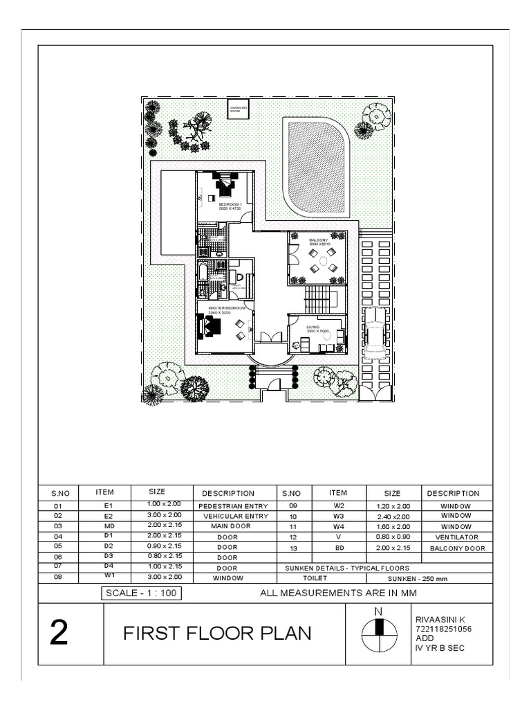 First Floor Plan: SCALE - 1: 100 All Measurements Are in MM | PDF