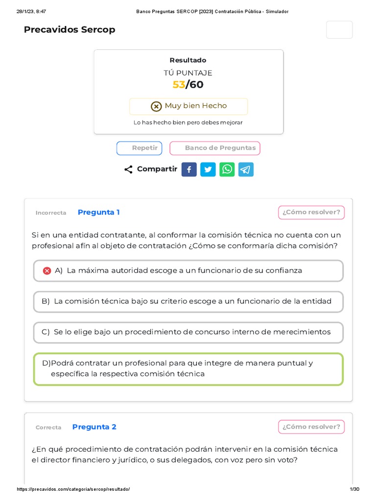Simulador Preguntas SERCOP 2023 | PDF | Subasta | Bancos