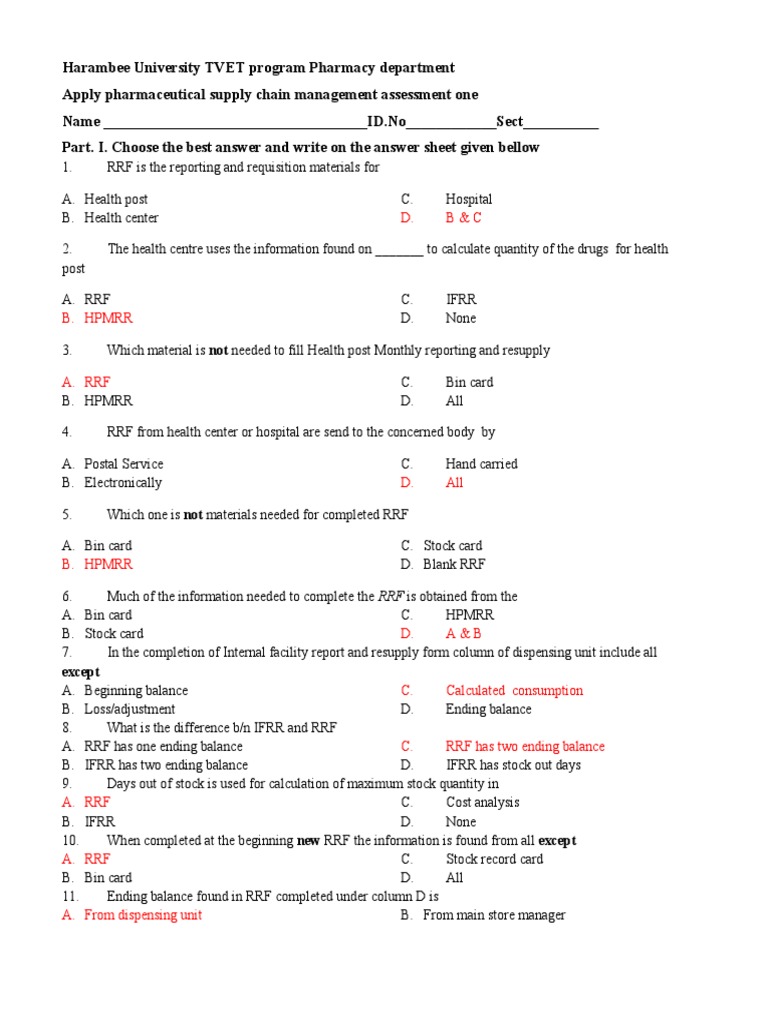 Pharmacy Supply Chain Assessment Exam | PDF | Inventory | Pharmacy