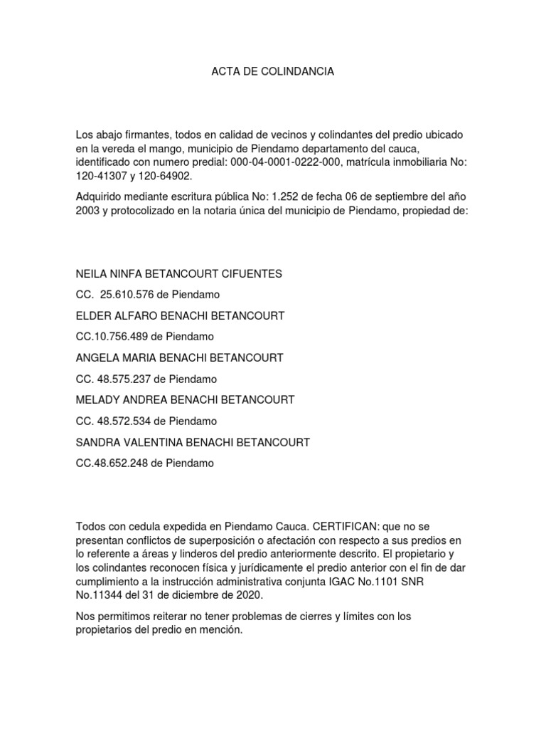 Acta de Colindancia | PDF