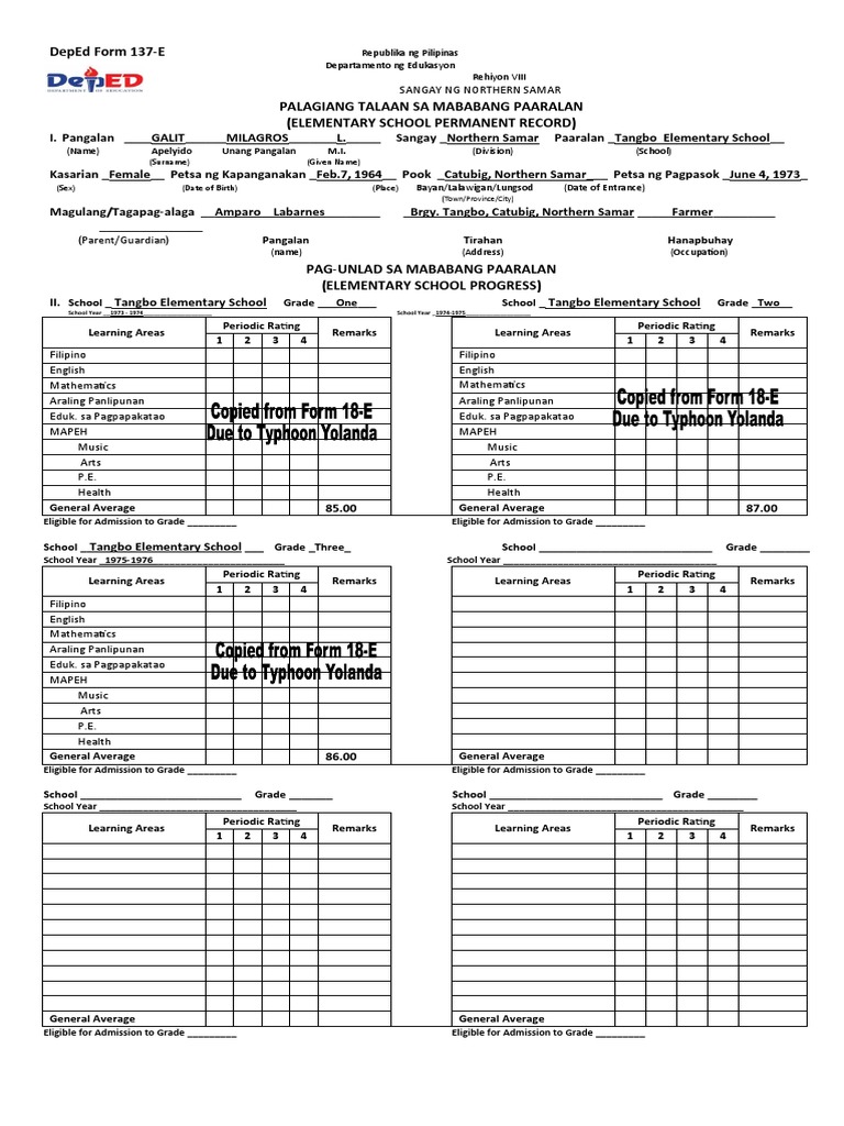 Form 137-E Milagros Pasa | PDF