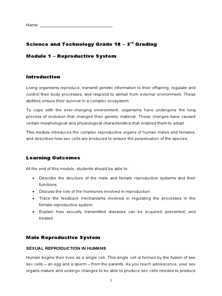 Science 10 3rd Grading Module 1 REPRODUCTIVESYSTEM | PDF | Menstrual ...
