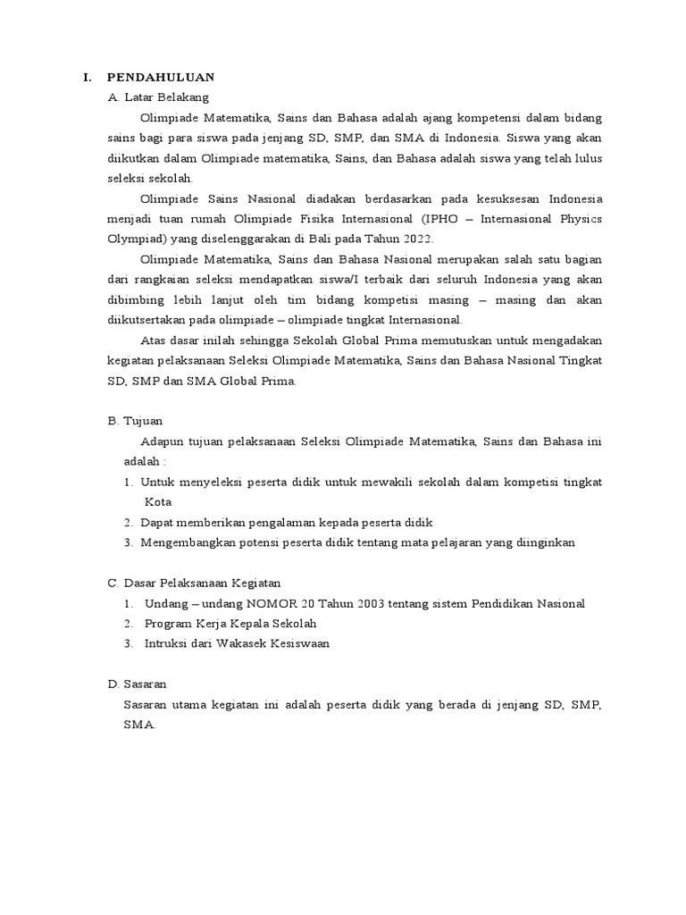 Proposal Seeleksi Olimpiade Sains | PDF