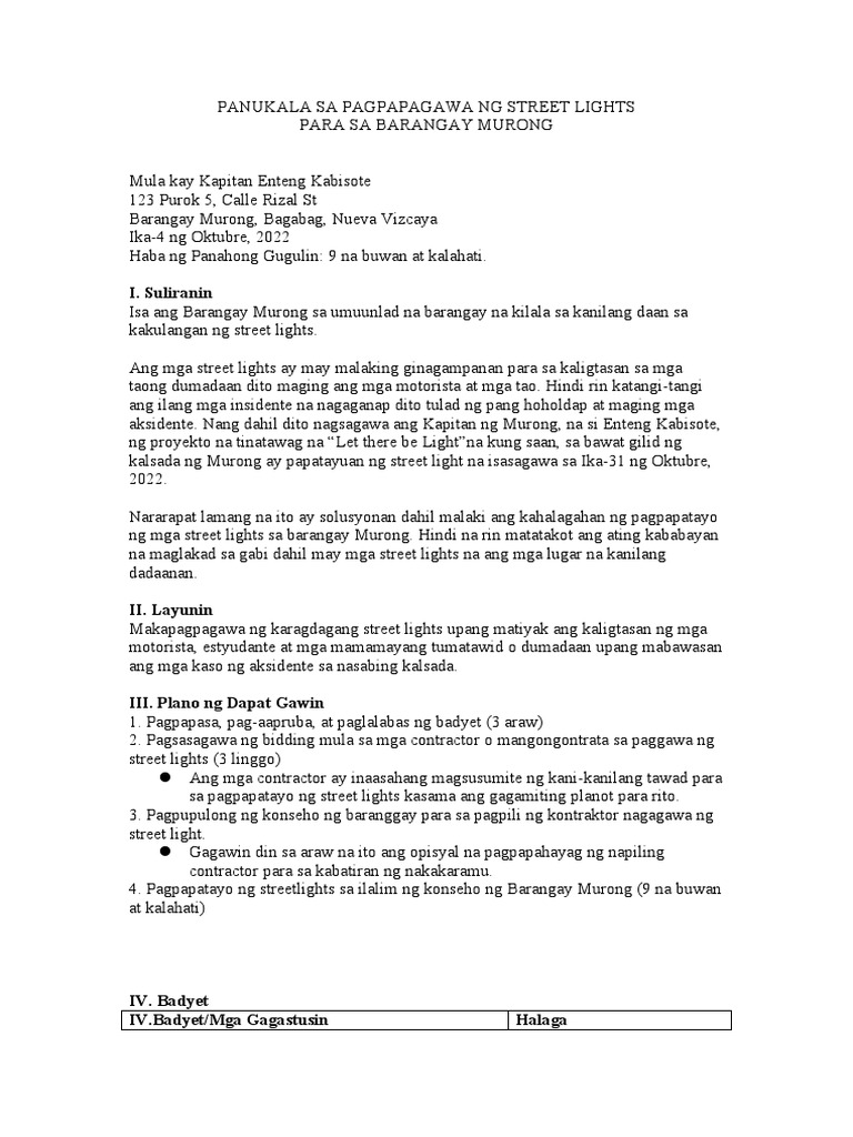 Halimbawa NG Panukalang Proyekto | PDF