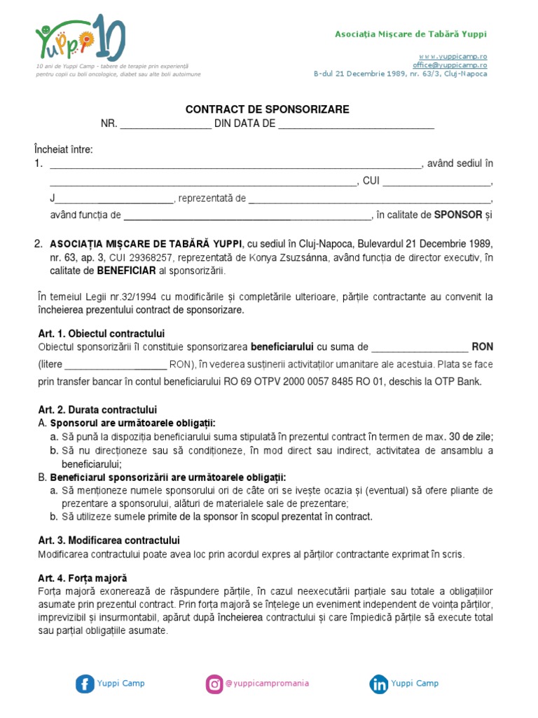 Contract de Sponsorizare Yuppi Camp - Cu Semnatura Stampila 1 | PDF