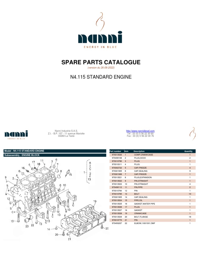 Nanni N4.115 Spare Parts Catalogue | PDF | Piston | Pipe (Fluid Conveyance)