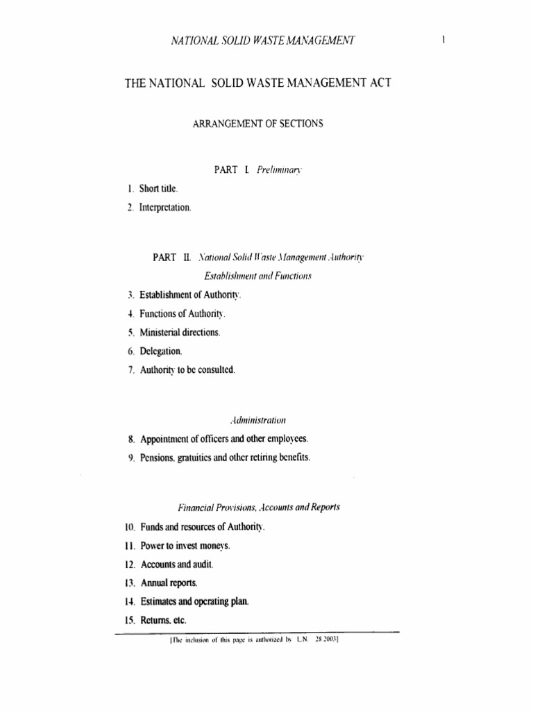 The National Solid Waste Management Act 2002 | PDF