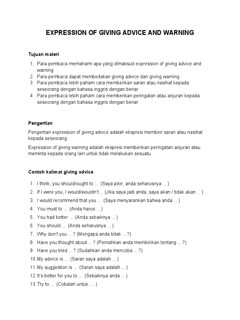 Expression of Giving Advice and Warning | PDF