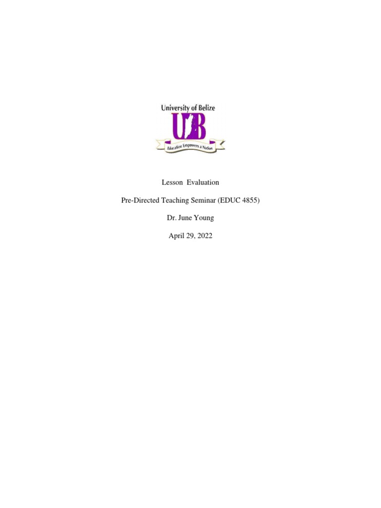 Sample Lesson Evaluation PDF Teachers Teaching Method