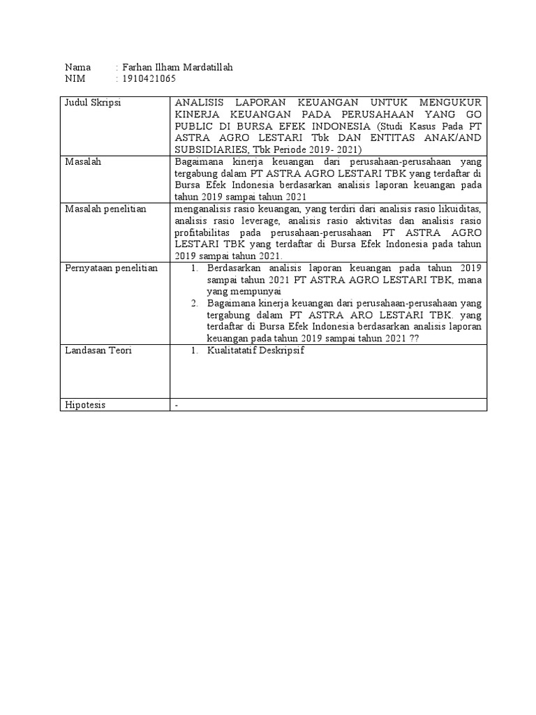 Outline Pengajuan Judul Mahasiswa - Farhan Ilham M | PDF