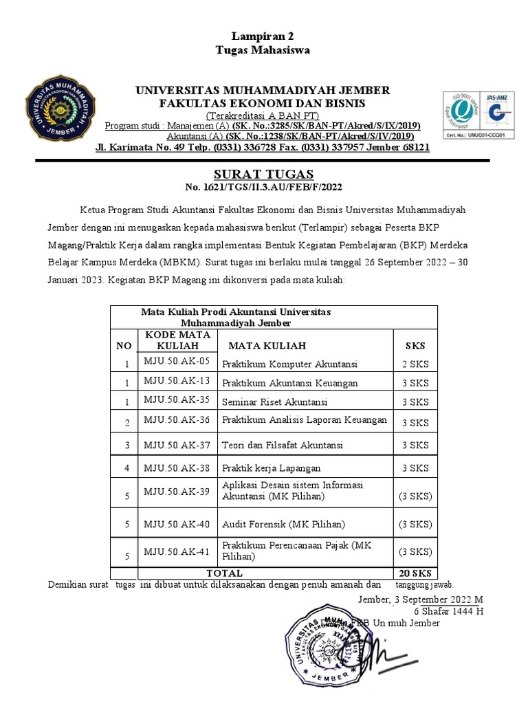 Surat Tugas BKP Magang Ganjil 2022-2023 FIX Edit | PDF