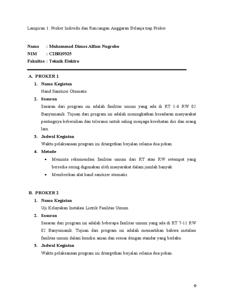 Contoh Proker Individu KKN | PDF