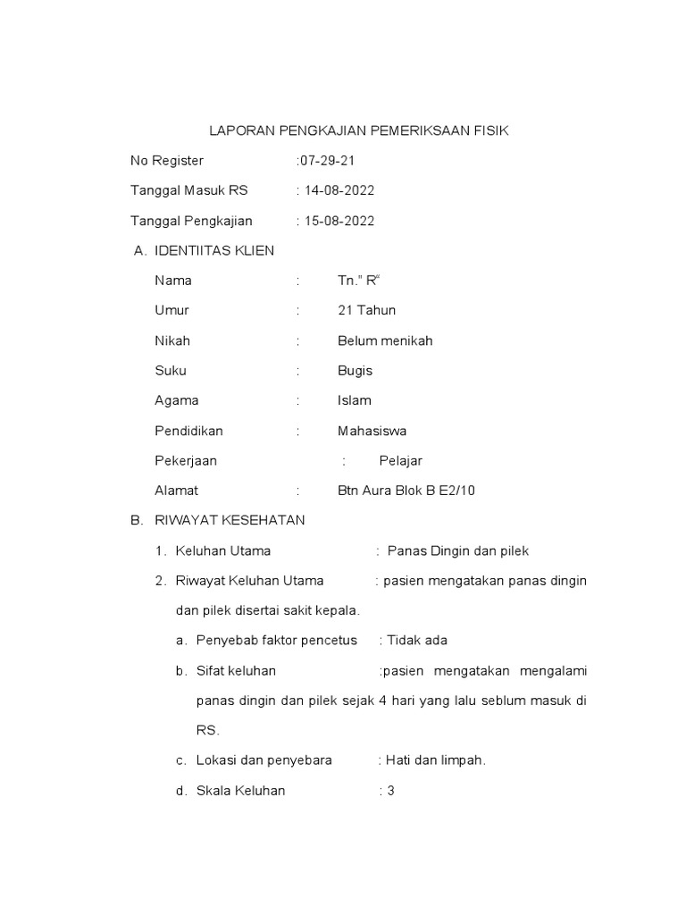 Laporan Pengkajian Fisik KDPK | PDF